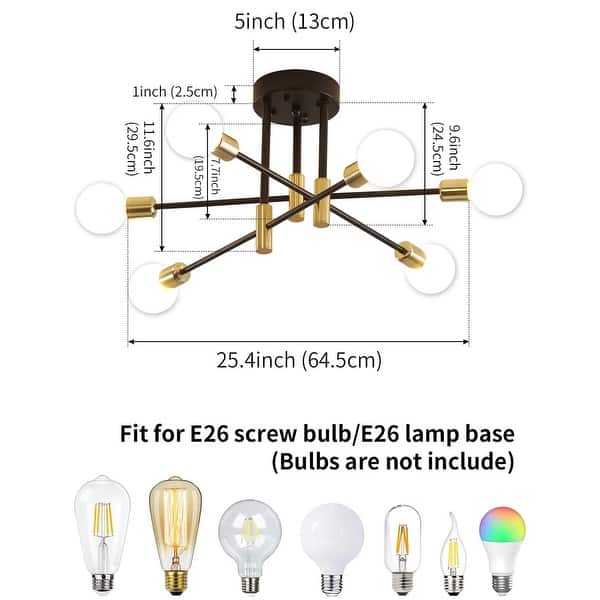 6/8-Light Mid-Century Modern Industrial Sputnik Semi-Flush Mount ...