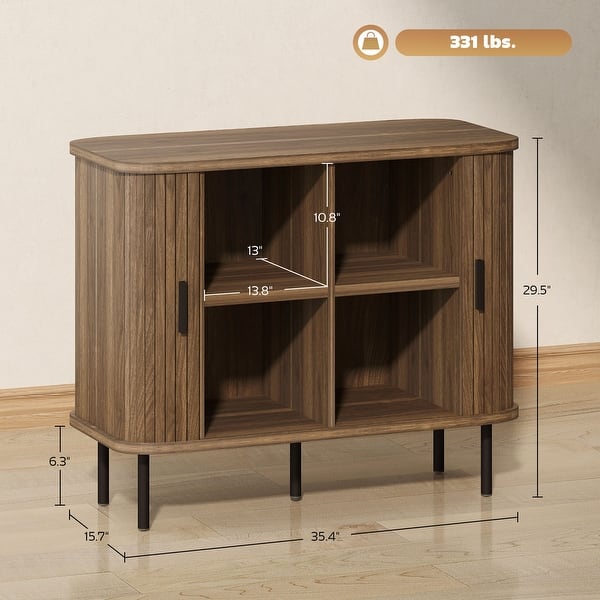 Sliding Door Buffet Sideboard Cabinet Slatted Accent Storage Cabinet ...