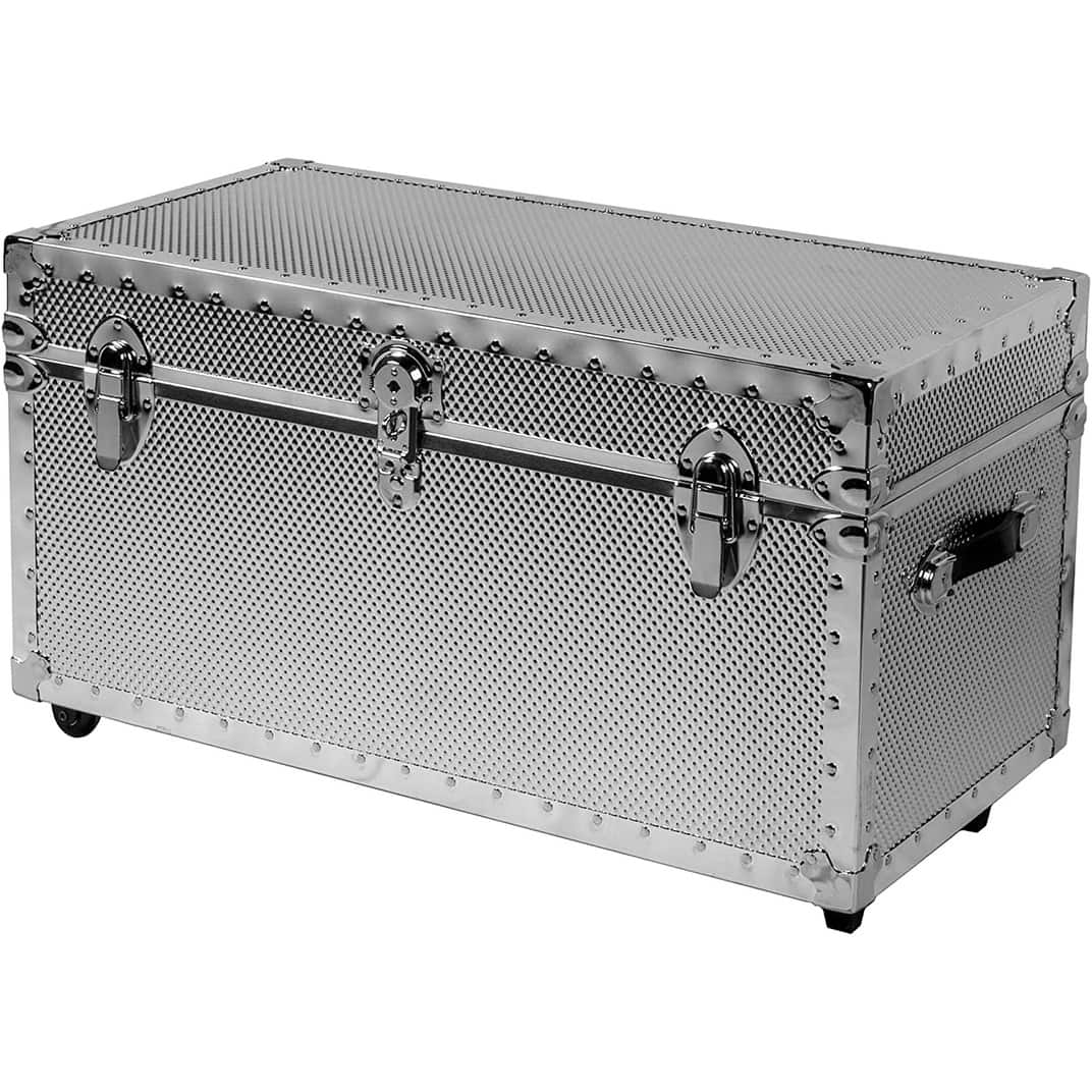 Embossed Steel Trunk with Wheels - Silver - Bed Bath & Beyond - 16343081