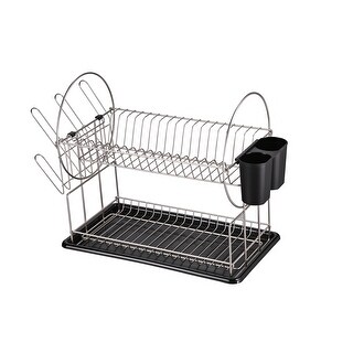 Jiallo Stainless Steel 2-Tier dish rack with dripping tray (Silver ...