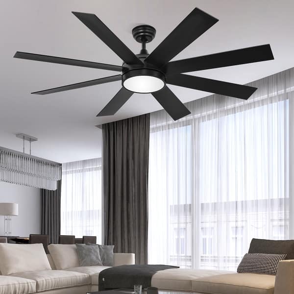 Moasis Matte Black 60-in 8-Blade Ceiling Fan with LED Light and Remote ...