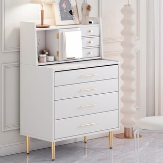 Vanity Makeup Table Storage Dresser with Mirror and Retractable Table ...