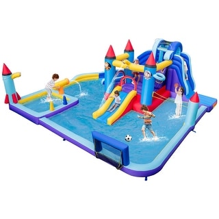Costway Rocket Theme Inflatable Water Slide Park with 2 Slides Splash ...