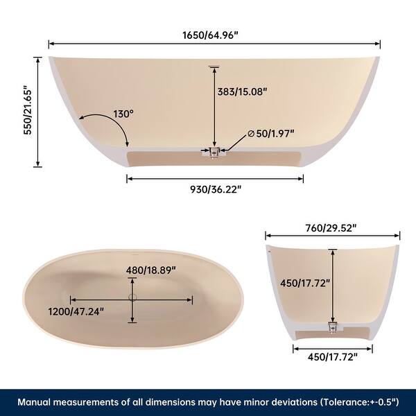 Alvana 65'' Freestanding Bathtub Solid Surface Soaking Tubs - Bed Bath ...