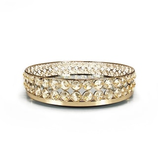 Gold Luxury Crystal Bead Round Metal Mirror Decorative Tray Serving ...