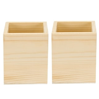 2 Pcs Unfinished Wood Pen Pencil Holder Organizer Storage Case Square ...