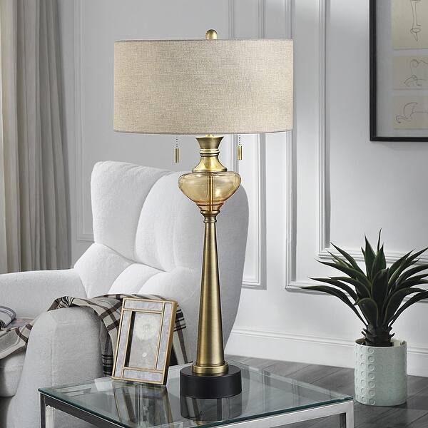 StyleCraft Goldwine Gold and Silver Glass Table Lamp - Off White Shade ...