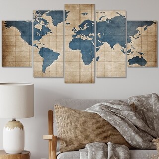 Designart "Ancient Map of The World II" Maps Multipanel Canvas Print ...