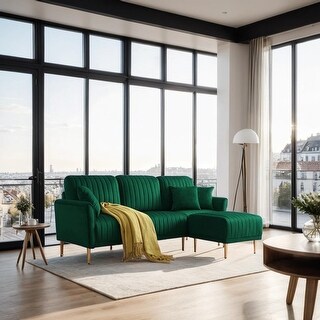 Artsy Velvet Upholstered Reversible Sectional 3 Seat Sofa, L-Shaped ...