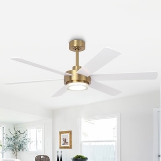 Parrot Uncle 54" Gold Plywood Modern Dimmable Ceiling Fan with Light ...