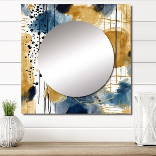 Designart "Abstract Pattern With Blue & Golden Textures V" Abstract ...