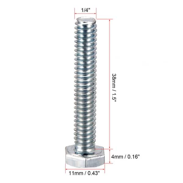 Hex Head Screw Bolts Carbon Steel Fastener Grade 5 UNC - 1/4"*1-1/2"(D ...