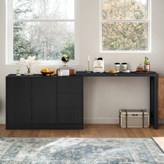Convertible Sideboard with Adjustable Pull-Out Top, 2 Doors & 3 Drawers ...