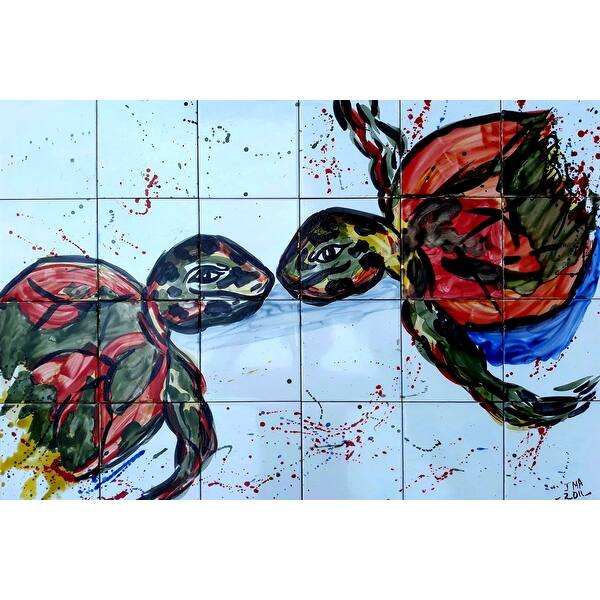 36in x 24in Swimming Turtles Design 24pc Tile Ceramic Wall Mural - Bed ...
