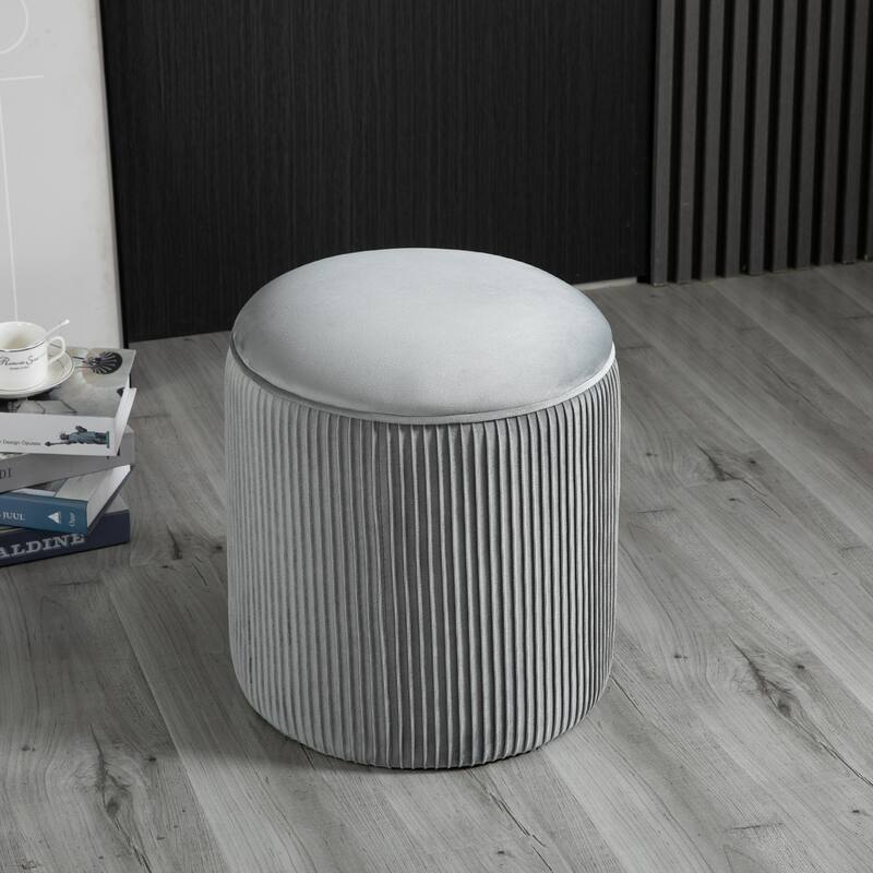 HOMCOM 15'' Small Padded Ottoman Foot Stool with Wrinkle Fabric Design ...
