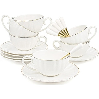 Royal Tea Cups and Saucers, 8 oz White Porcelain Tea Set - Bed Bath ...
