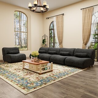 Contemporary Black Modular Sofa with Chenille Fabric - Spacious 5-Seat ...
