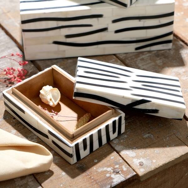 Expobazaar Handcrafted Set of 3 Line Pattern Decorative Boxes - Black ...