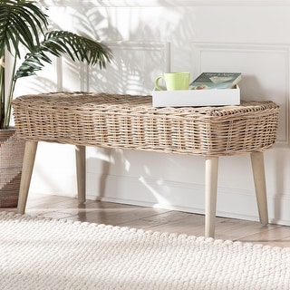 Raisa Modern Bohemian Natural Kubu Rattan and Grey Acacia Wood Accent ...