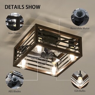 5 Blades Square Caged Ceiling Fans with Lights Remote Control - Bed ...