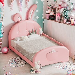 Cute Rabbit Design Twin Princess Bed with PU Upholstered Headboard ...