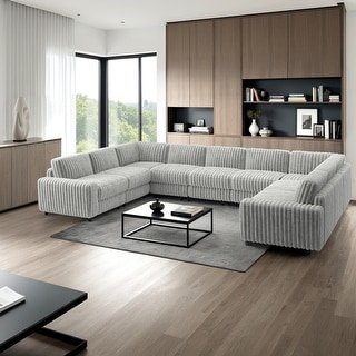 Veyron Furry Channel Fabric Down-filled 7-Seat Modular Sectional Sofa ...