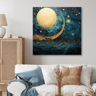 Designart "Moon Blue And Gold Cerulean Cycle Dreams V" Moon Wall Art ...
