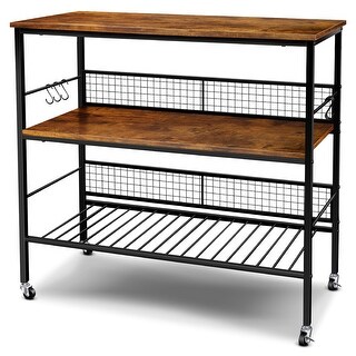 40"W Large Kitchen Iron Cart Island, 3 Tier Rolling Kitchen Rack Large ...