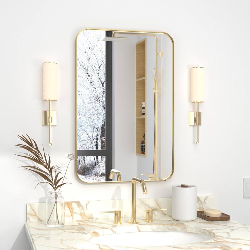 Modern Rounded Rectangle Stainless Steel Frame Wall Mirror - Overstock ...