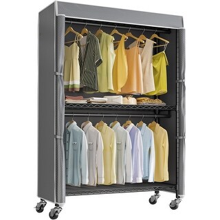 V12C Heavy Duty Rolling Garment Rack with Cover Clothing Rack Portable ...