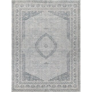 EXQUISITE RUGS Heritage Power-loomed Polyester/Acrylic Light Blue/Rust ...
