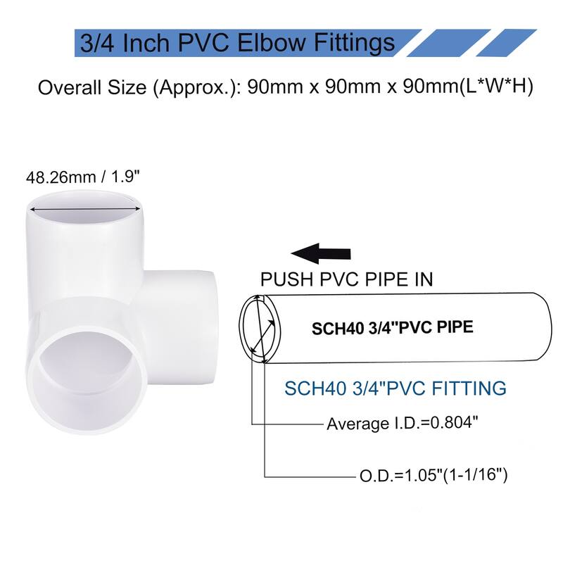 6Pack 3 Way Elbow Fittings, 1-1/2 Inch Pipe Fitting Connectors - White ...