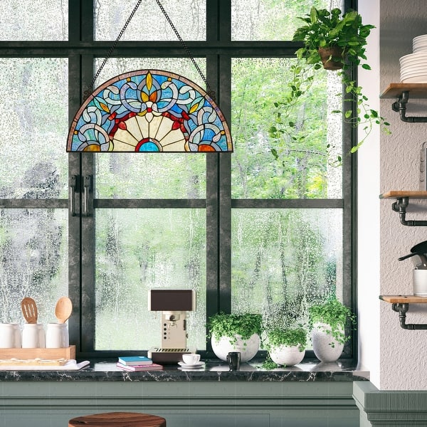 River of Goods Victorian Corista Half-Moon Stained Glass Window Panel ...