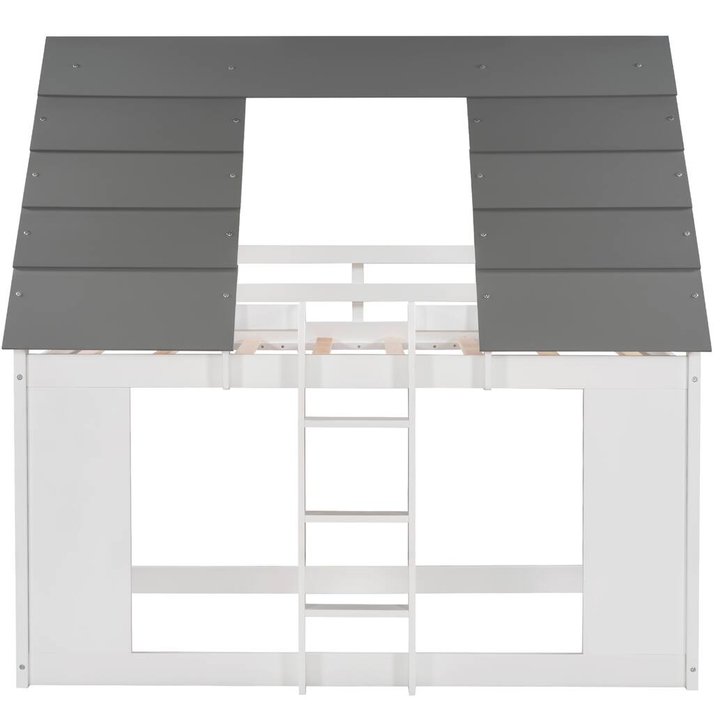 Sherlie House Bunk Bed with Roof and Built-in Ladder - Overstock - 35853492