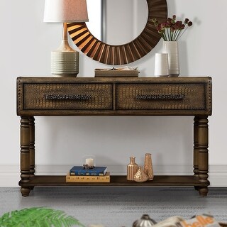 54 inch Pine Wood Console Table with 2 Power Outlets and 2 USB Ports ...