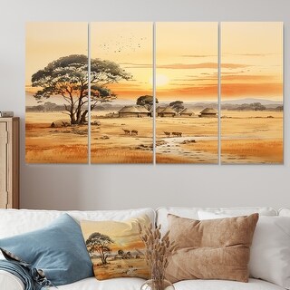 Designart "Beige African Safari Landscape IV" Africa Extra Large Canvas ...