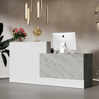 White and Marble Reception Desk with Computer Surface and 4 Shelves ...