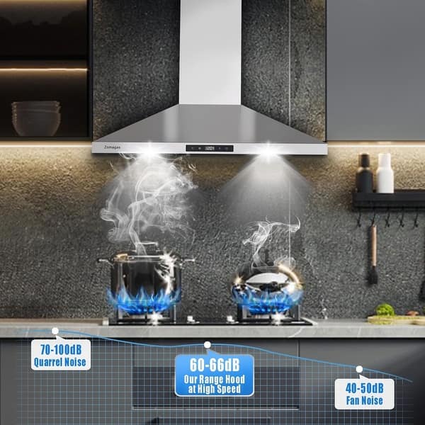 30 inch Range Hood Wall Mounted 450 CFM Touch Panel Kitchen Stainless ...