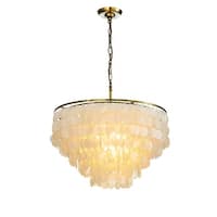 6-Light Coastal Natural Capiz Shell Tiered Chandelier With Antique Gold ...