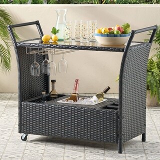 Outdoor Bar Cart with Bottle Holders, Ice Bucket, Rolling Casters, and ...