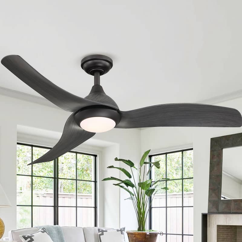 52" Modern Grey 3-Blade Propeller Ceiling Fan with Light and Remote ...