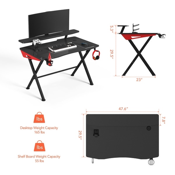 FlexiSpot 2-Tier 48" Gaming Desk X-Shaped PC Computer Table, Carbon ...