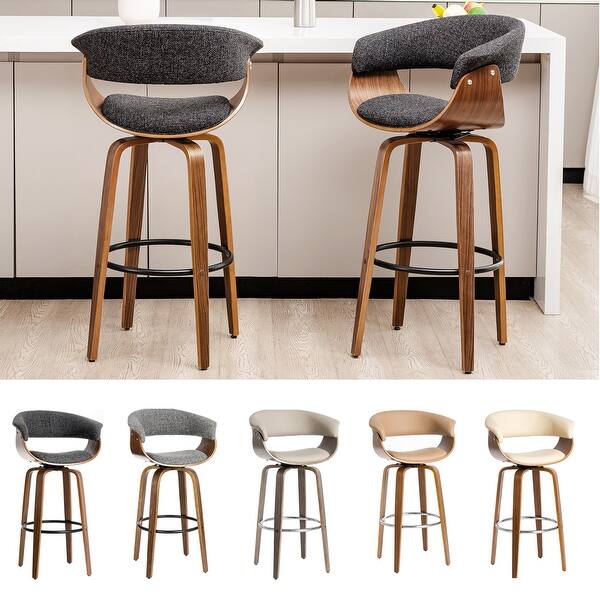Glitzhome Set of 2 Modern 40"H Bar Height Wooden Swivel Bar Stools ...