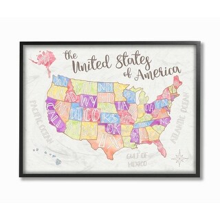 Stupell United States US Map Water Color Black Framed, 24 x 30, Design ...