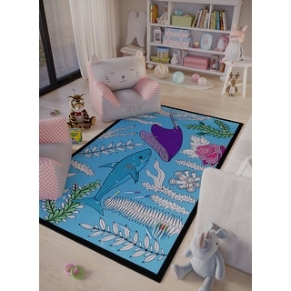 Shark Coloring Ocean Decor Washable Kids Rug Markers Playroom Art ...