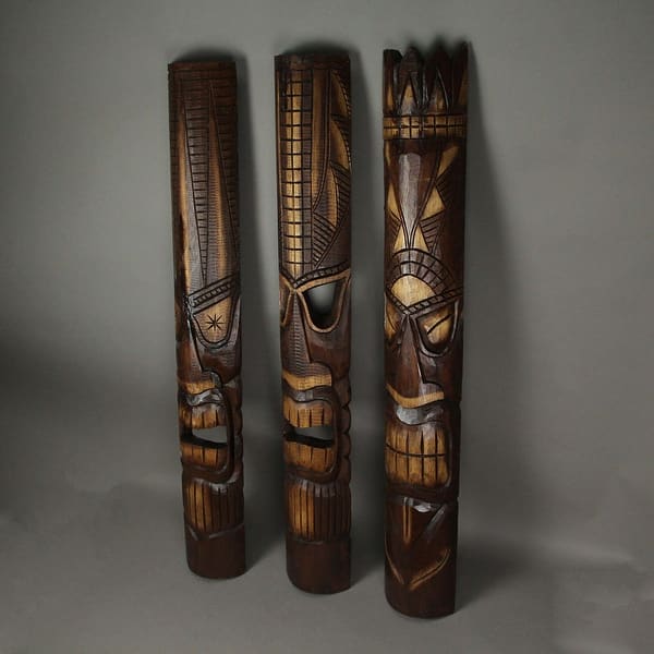 Zeckos 40 Inch Carved Wood Hawaiian Tiki God Masks (Set Of 3) - Bed ...