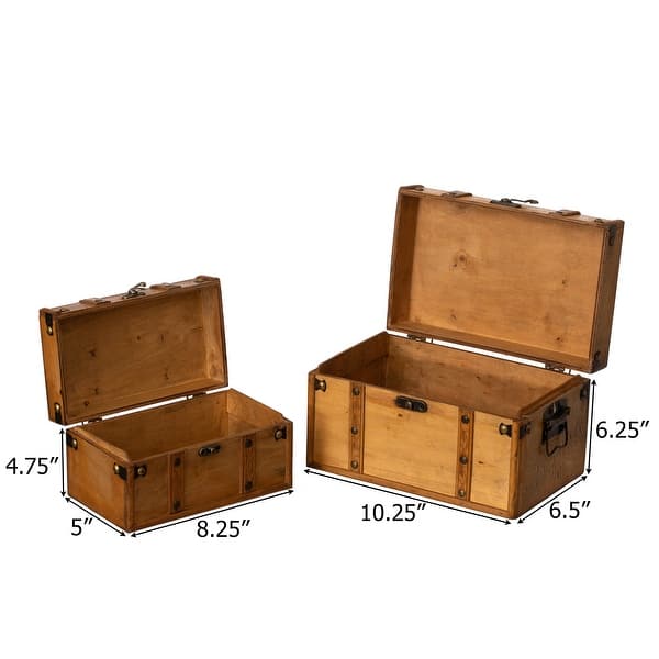 Vintiquewise Farmhouse Antique-Style Wood Treasure Chest with Leather ...