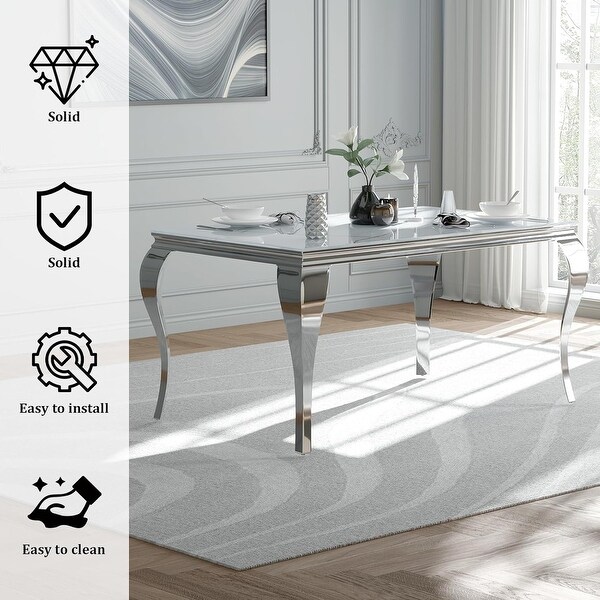 Mid Century Modern Glass Dining Table with Metal Cabriole Legs Bed Bath Beyond 40955949