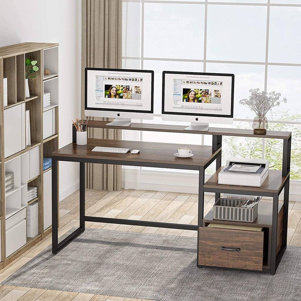 Home Office Desk with File Drawer, Computer Desk with Hutch, Storage ...