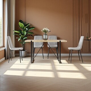 5-Piece MDF 55" Dining Table with Chamfered Edges, Metal Base & Legs ...
